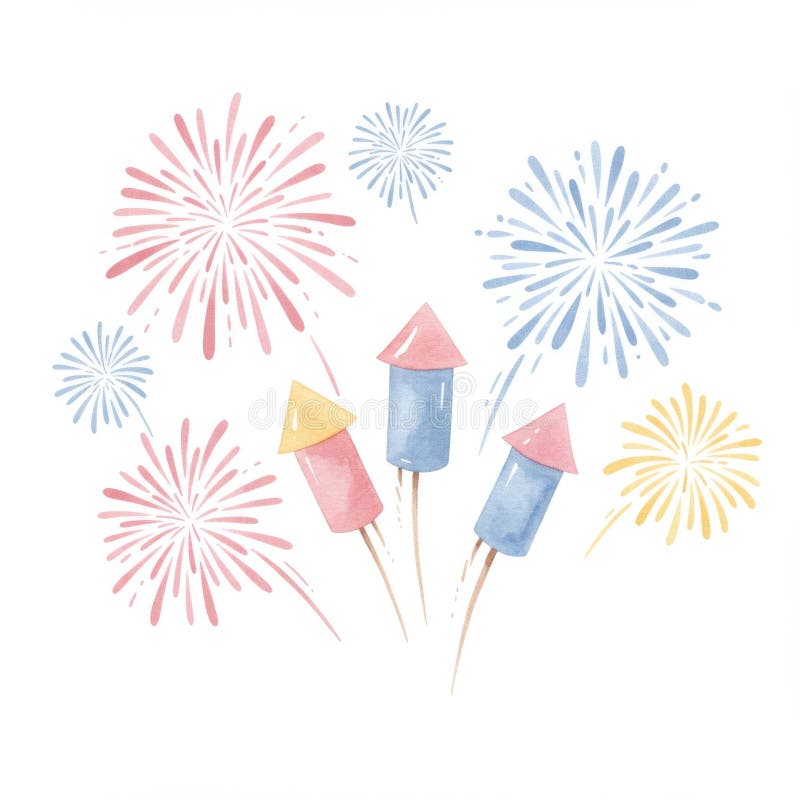 Pastel Fireworks Watercolor Illustration Stock Illustration ...