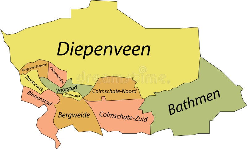 Pastel Tagged Districts Map of DEVENTER, NETHERLANDS Stock Vector ...