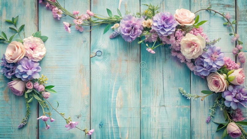 Pastel Floral Arrangement on Rustic Blue Wood Background. Generative AI ...