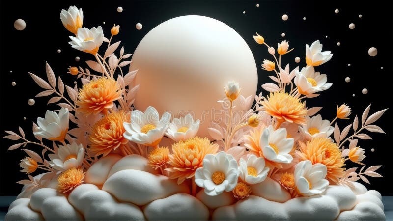 Pastel Floral Arrangement with Sphere Stock Illustration - Illustration ...