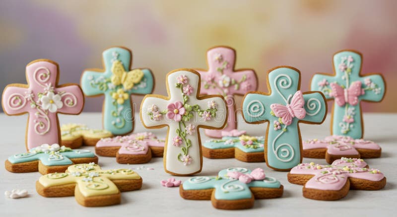 Pastel Floral Cross Shaped Gingerbread Cookies Stock Illustration ...