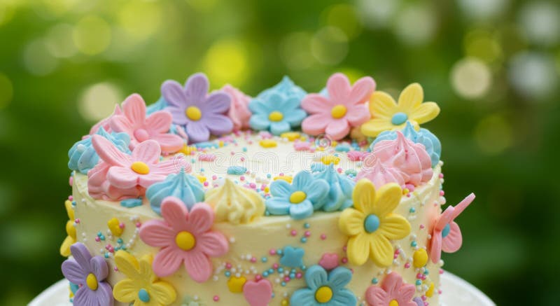 Pastel Flower Cake with Sprinkles Stock Image - Image of buttercream ...