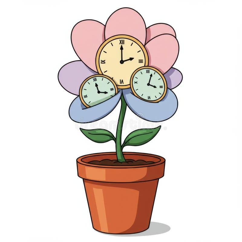 Pastel Flower Pot with Multiple Clocks Illustration Stock Illustration ...