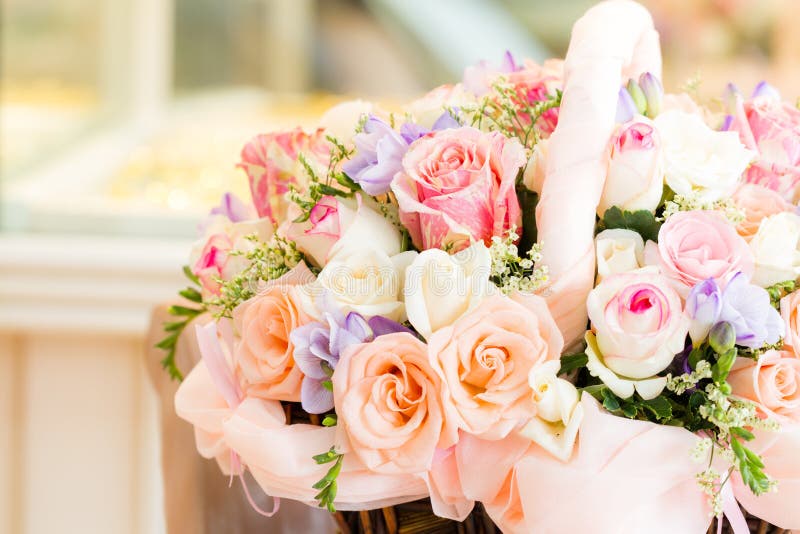 Pastel flowers in basket stock photo. Image of mist, closeup - 50383326