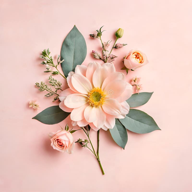 Pastel Flowers on Table, Templatee for Your Design, Frame Stock Image ...