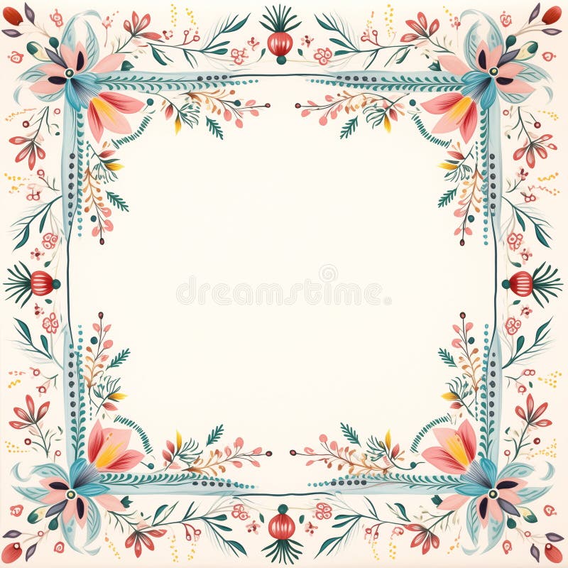Pastel Flowery Flower Theme Border Frame with White Empty Central Black ...