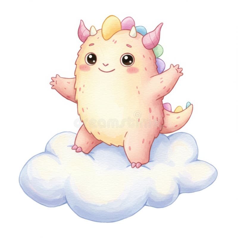 Pastel Fluffy Monster on Cloud Illustration Stock Illustration ...
