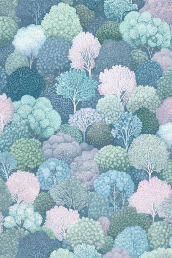 Pastel Forest with Diverse Textured Trees in Soft Hues Stock ...