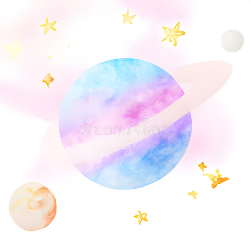 Pastel Galaxy and Planet Watercolor Background. Generative AI. Stock ...