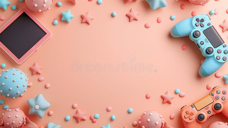 Pastel Gaming Haven: a Whimsical Still Life Featuring Controllers and ...