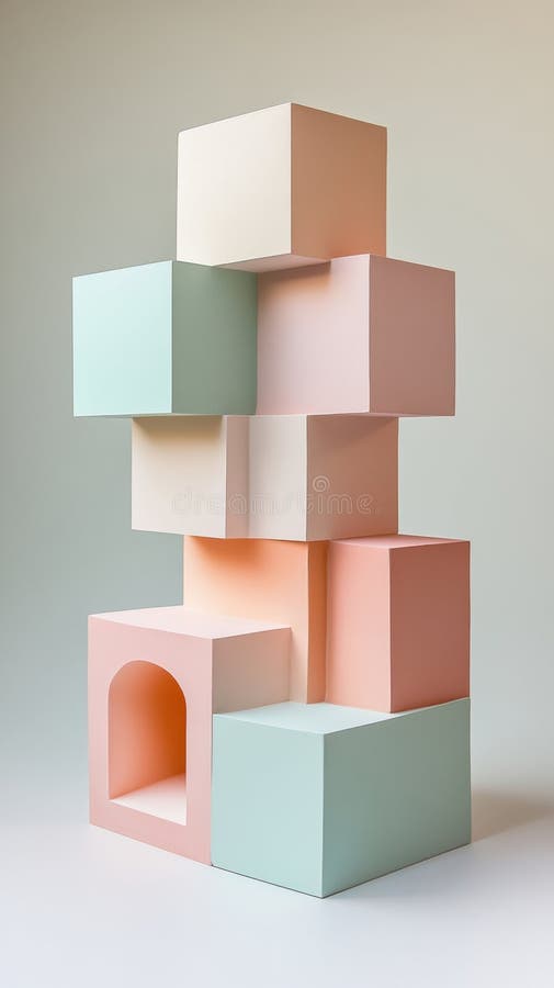 Pastel Geometric Blocks Stacked in an Artistic Arrangement, AI Stock ...