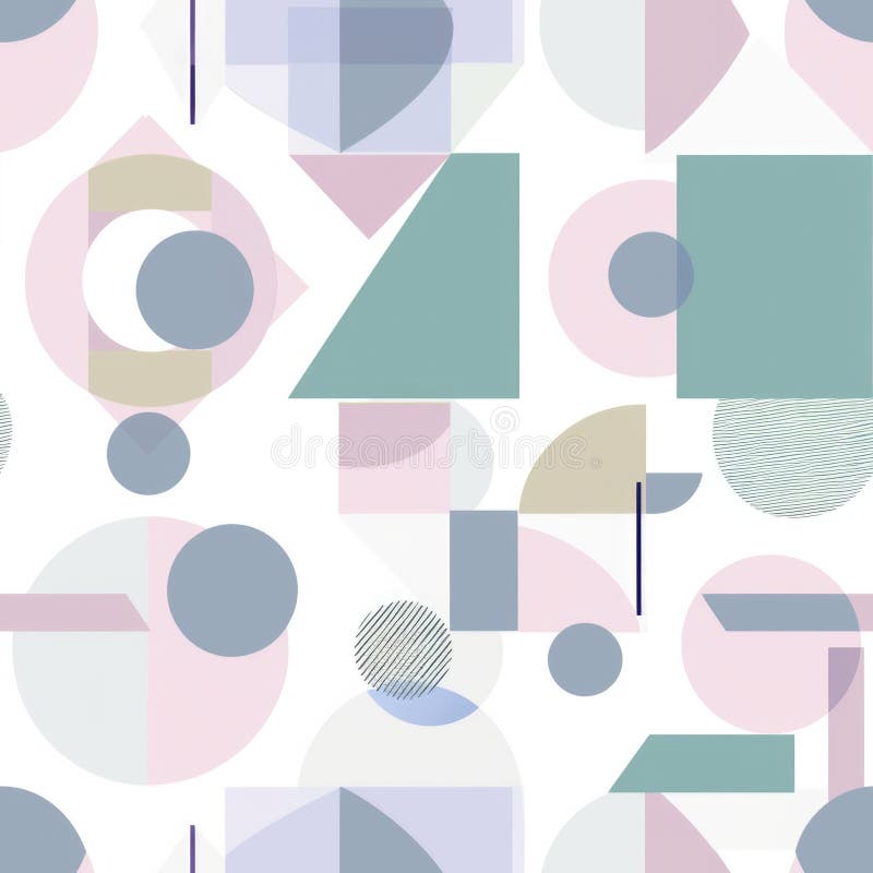 Pastel Geometric Pattern Featuring Circles, Triangles, and Squares in ...