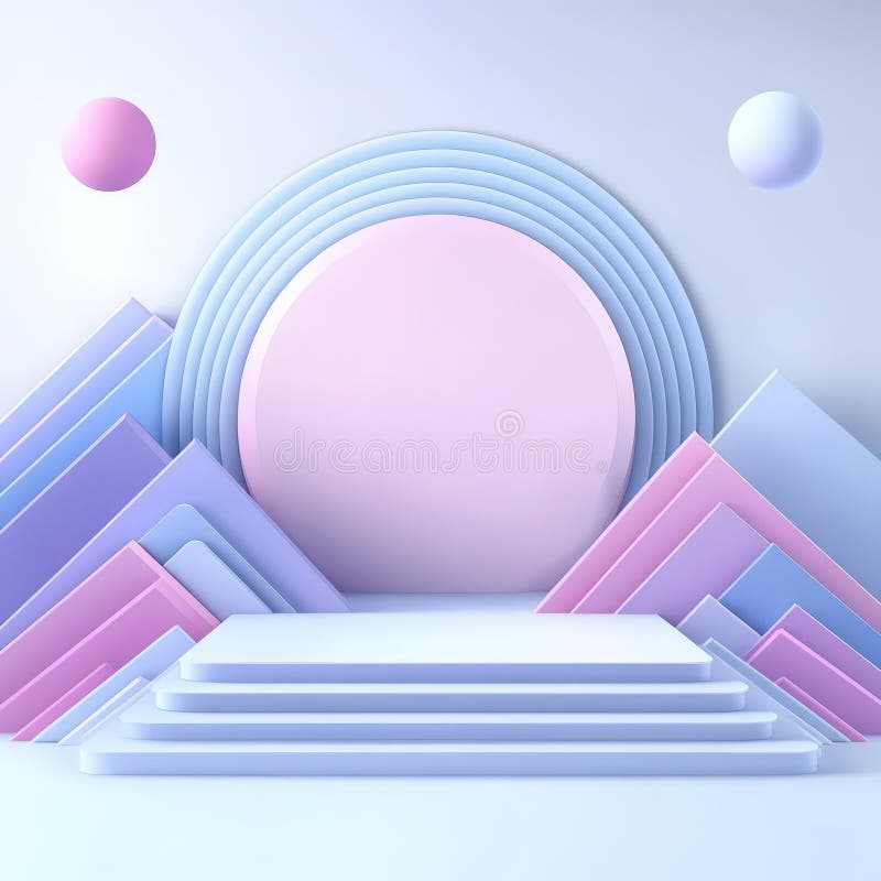 Pastel Geometric Platform with Spheres and Steps - Abstract 3D Render ...