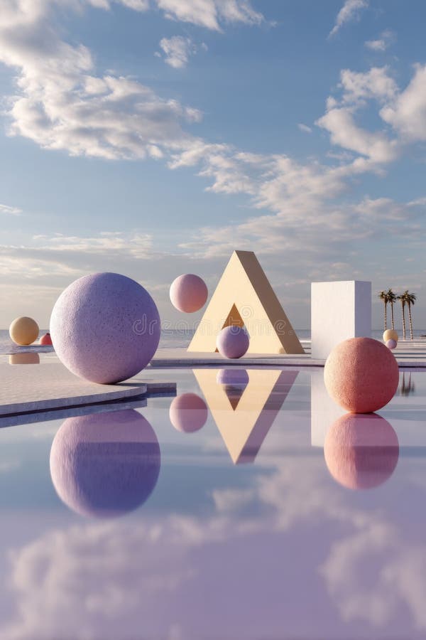 Pastel Geometric Shapes Reflecting in Calm Water Stock Illustration ...