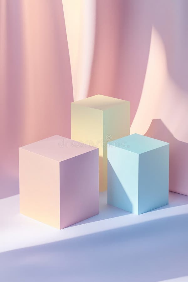 Pastel Geometric Shapes with Soft Shadows in Minimalist Studio Setting ...