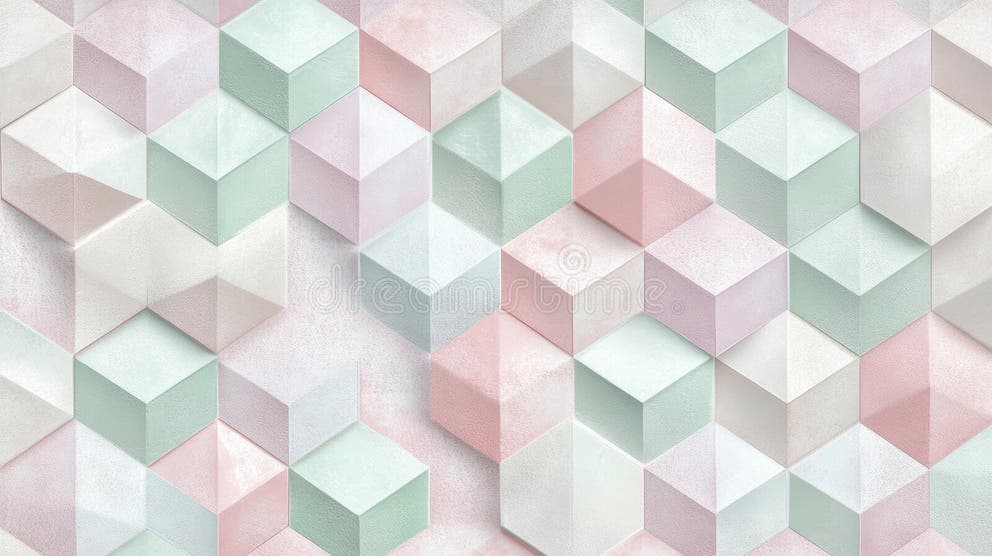 Pastel Geometric Texture with 3d Cube Pattern in Soft Pink, Green, and ...