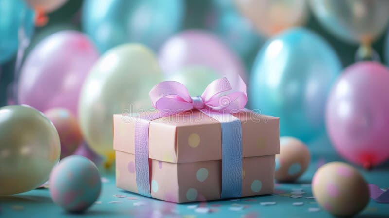 Pastel Gift Box among Balloons Celebration Stock Illustration ...