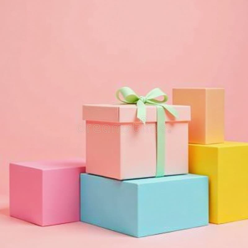 Pastel Gift Box on Colorful Blocks, Pink Backdrop, Marketing, Minimal ...