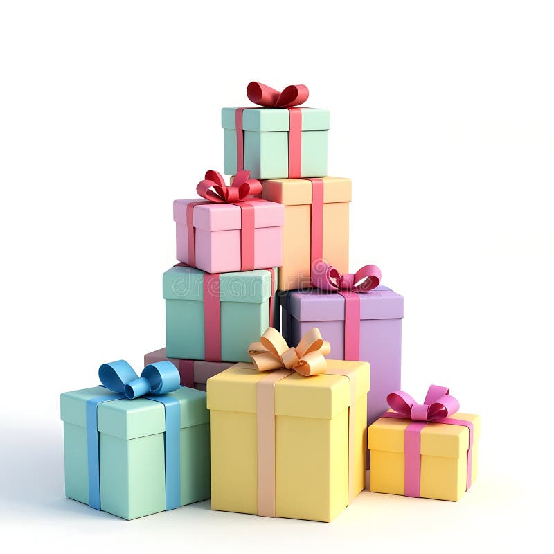 Pastel Gift Boxes Festive Pile 3D Render White Stock Illustration ...
