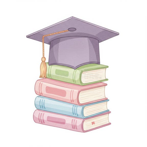 Pastel Graduation Cap on Stack of Books Stock Illustration ...