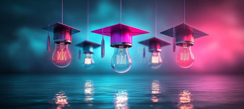 Pastel Graduation Caps with Lit Light Bulbs Education and Innovation ...