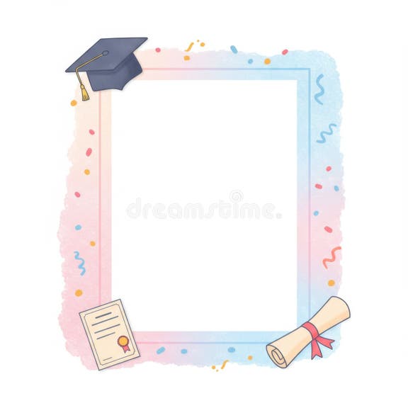 Pastel Graduation Frame with Diploma and Cap Stock Illustration ...