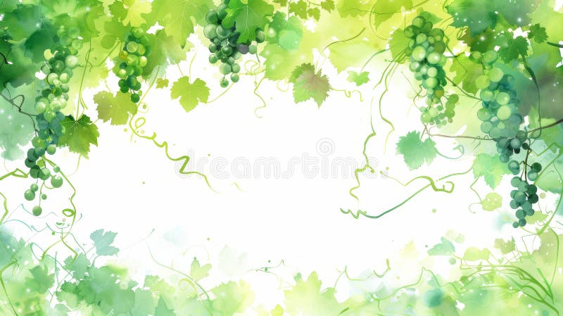 Pastel Grapevine Frame with Green Grapes and Leaves Ideal for Elegant ...
