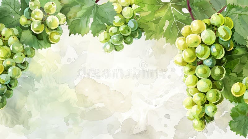 Pastel Grapevine Frame with Lush Green Grapes Clusters and Vibrant ...