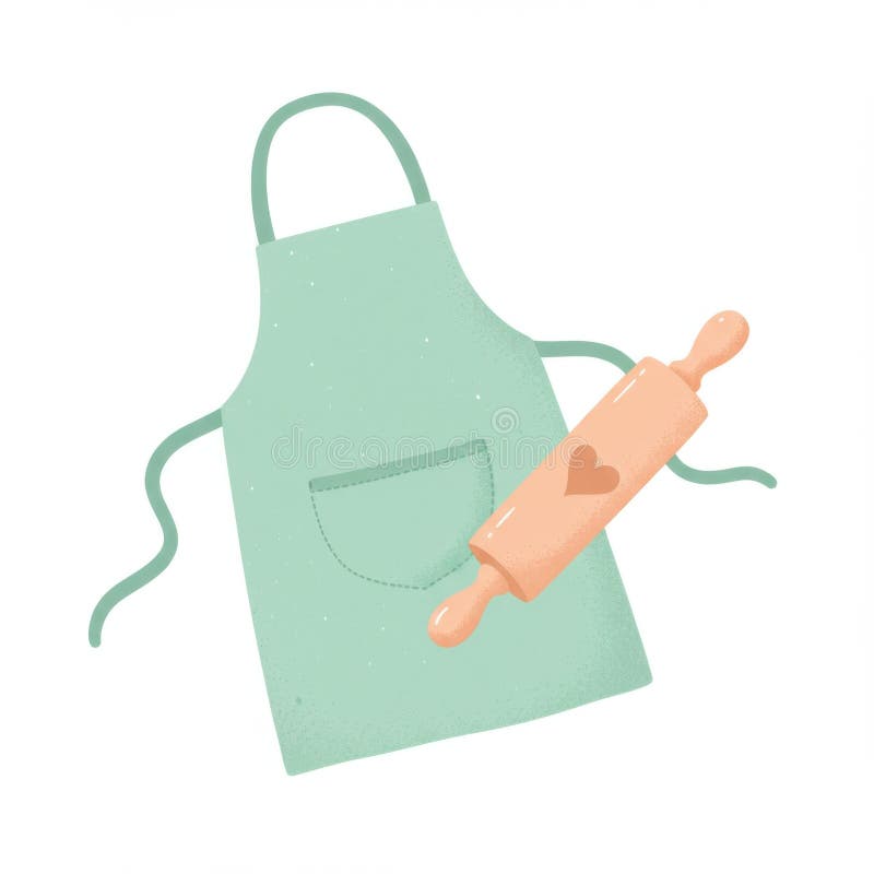Pastel Green Apron and Wooden Rolling Pin Stock Illustration ...