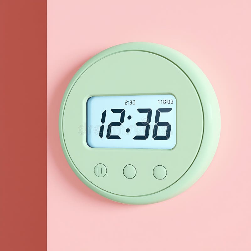 A Pastel Green Digital Clock with an Adjustable Screen on a Soft Pink ...