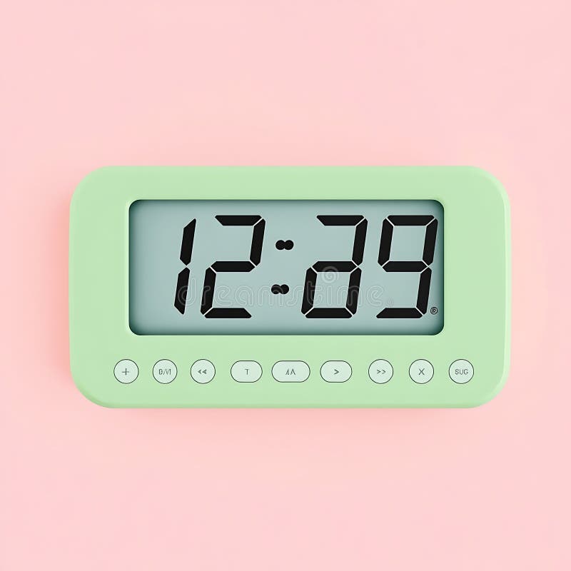 A Pastel Green Digital Clock with an Adjustable Screen on a Soft Pink ...