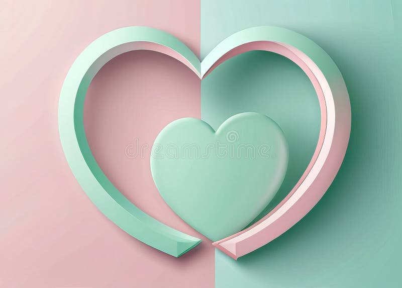 A Pastel Green Heart within a Pink and Green 3D Heart Frame on Split ...