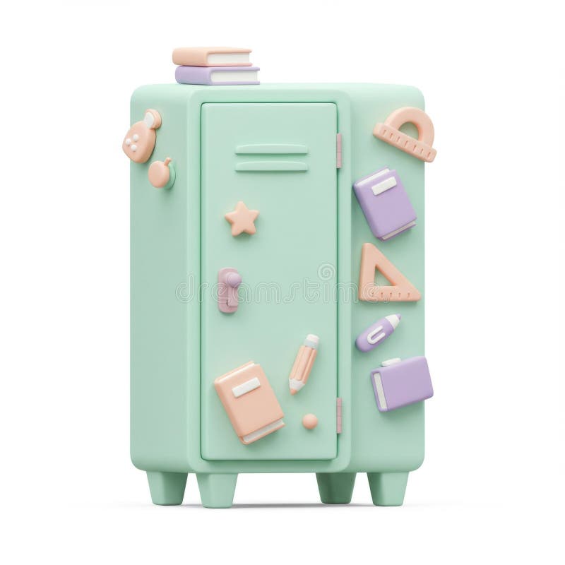 Pastel Green Locker with School Supplies Stock Illustration ...