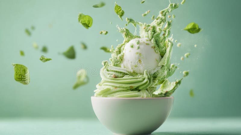 Pastel Green Mint Ice Cream Splash in a Bowl Stock Illustration ...