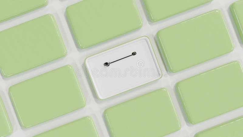 Pastel Green Rectangular Badge Pins Mockup on White Background. Brooch ...