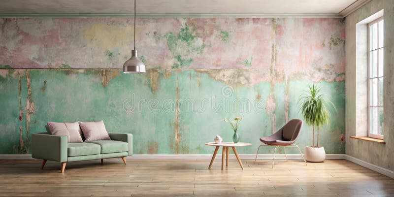 Pastel Green Wall Interior Design with Modern Furniture. Generative AI ...
