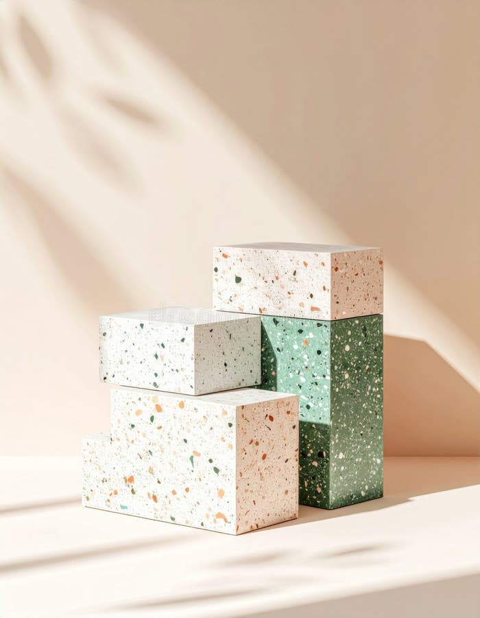 Pastel Green and White Terrazzo Cubes Minimalist Composition Stock ...
