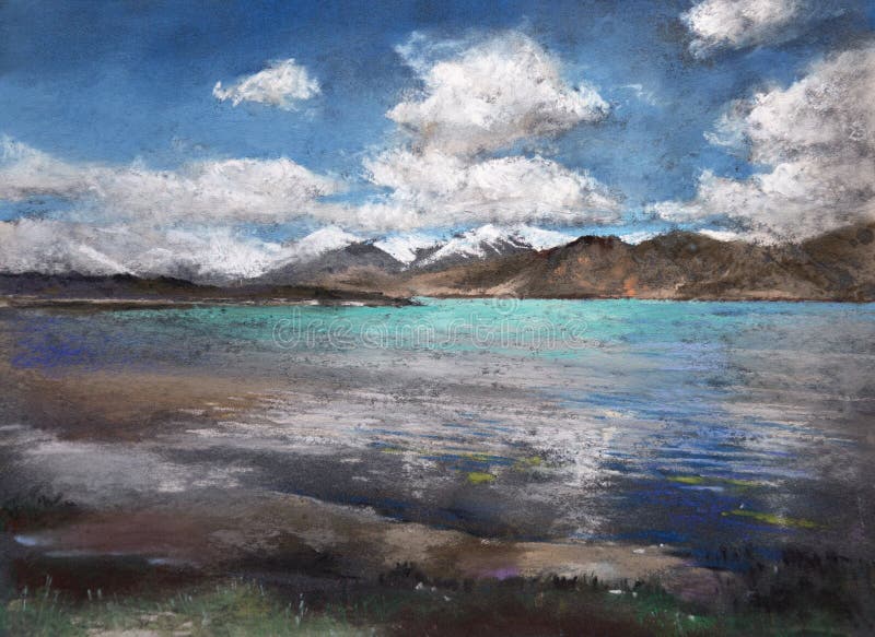 Pastel Hand Drawn Landscape Sketch Stock Photo - Image of rock, color ...