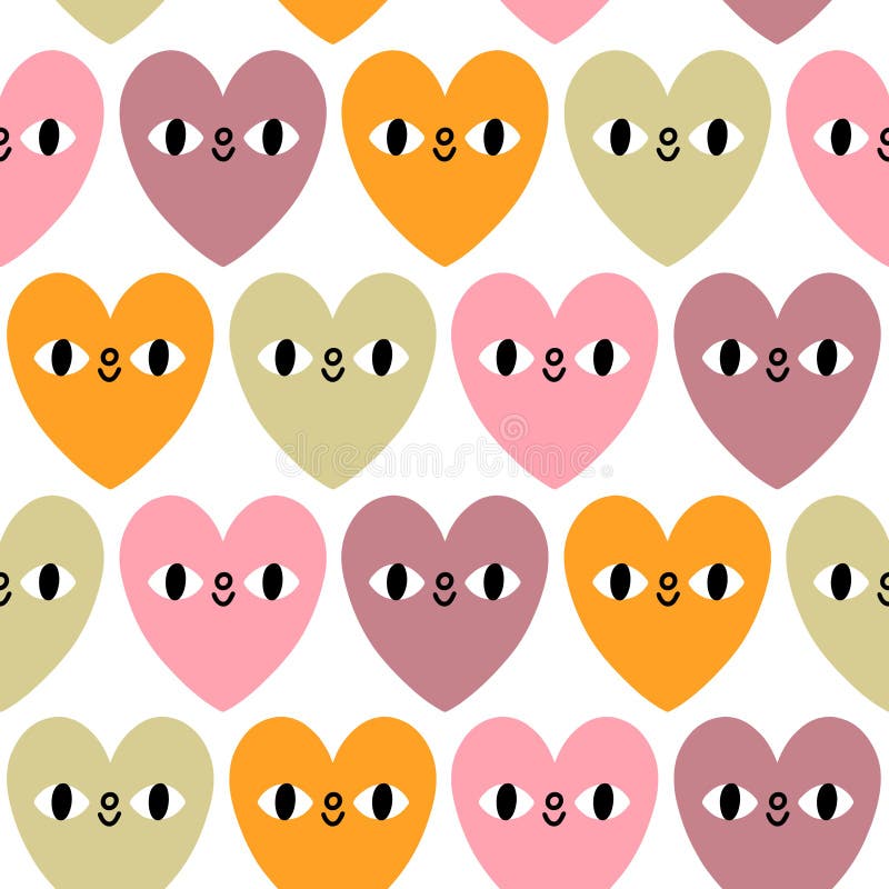Pastel Hearts with Eyes, Vector Pattern Stock Vector - Illustration of ...