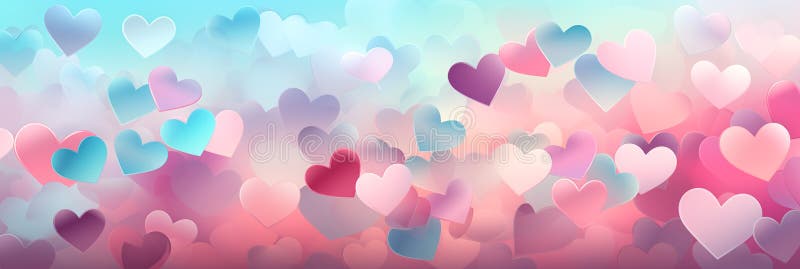 Pastel Hearts Pattern Background Banner. Valentine S Day. Panoramic Web ...