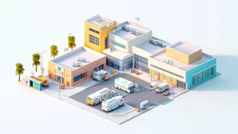 Pastel Hospital Model Isometric View Isolated 3D Render Stock ...