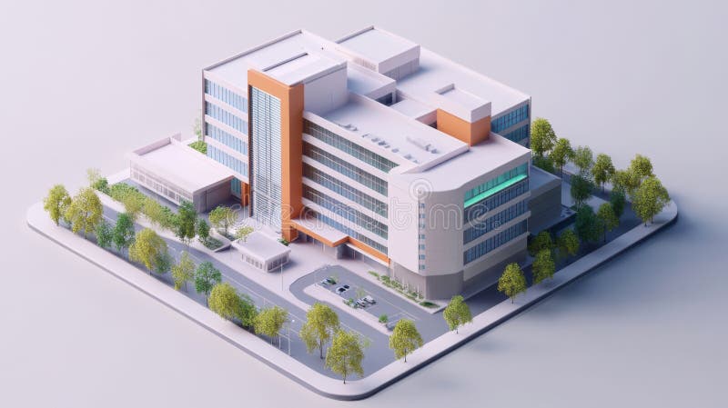 Pastel Hospital Model Isometric View Isolated 3D Render Stock ...