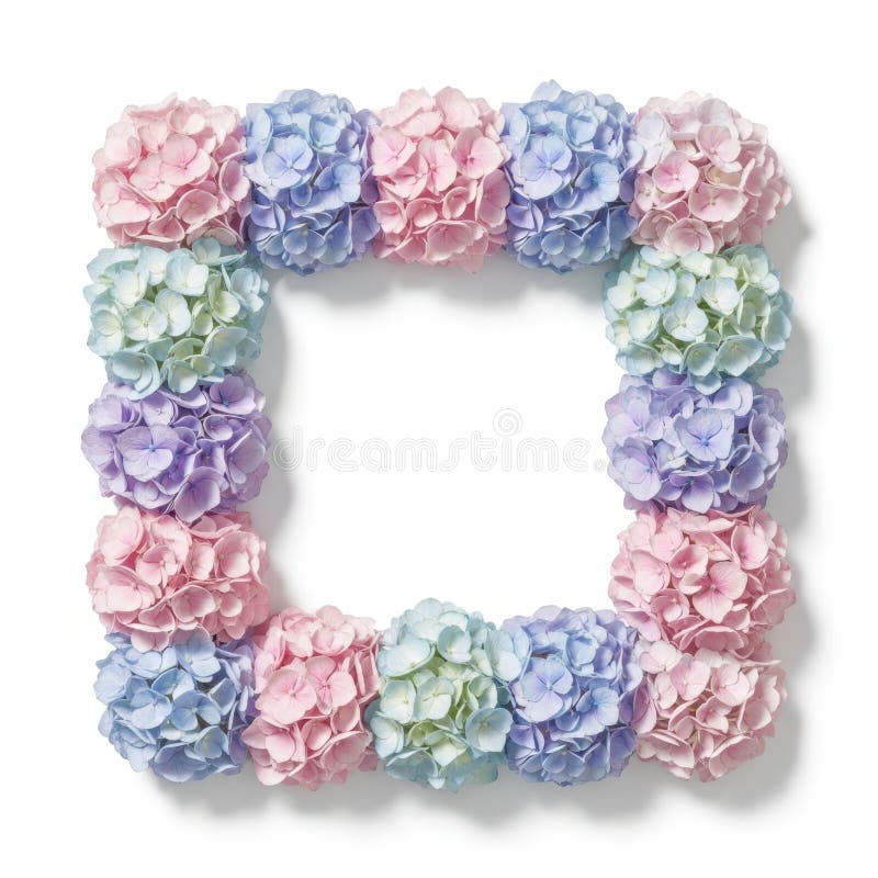 Pastel Hydrangea Flower Frame Isolated on White Background Stock ...