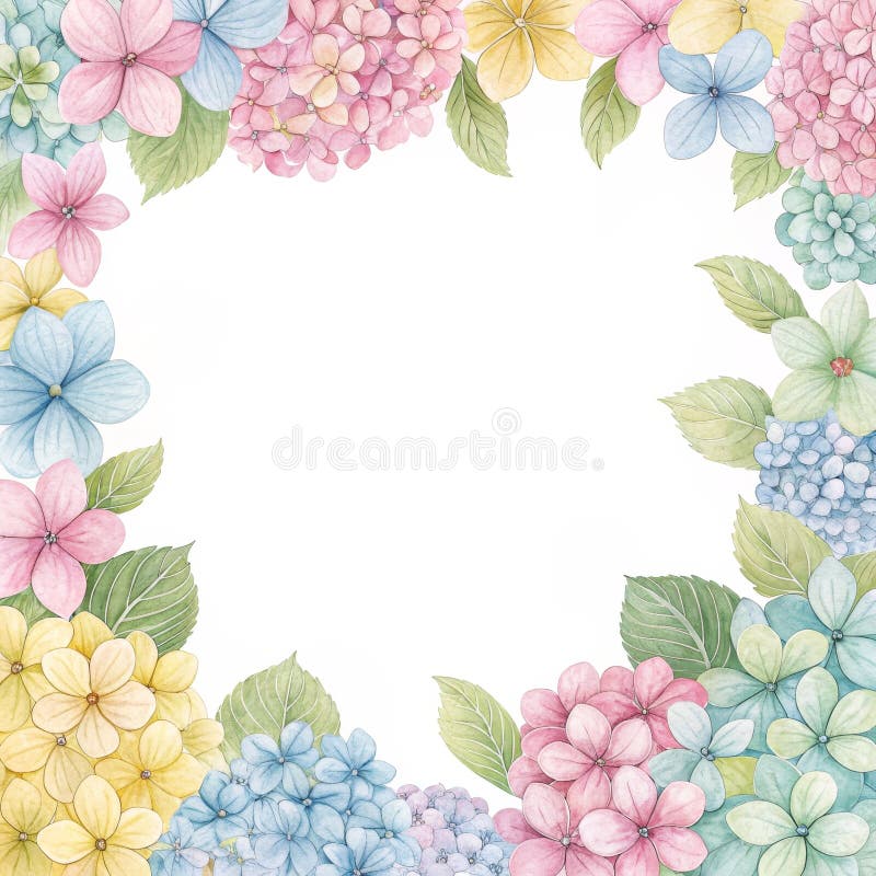 Pastel Hydrangea Watercolor Frame Border,Floral Illustration,Wedding Invitation, Hydrangea ...