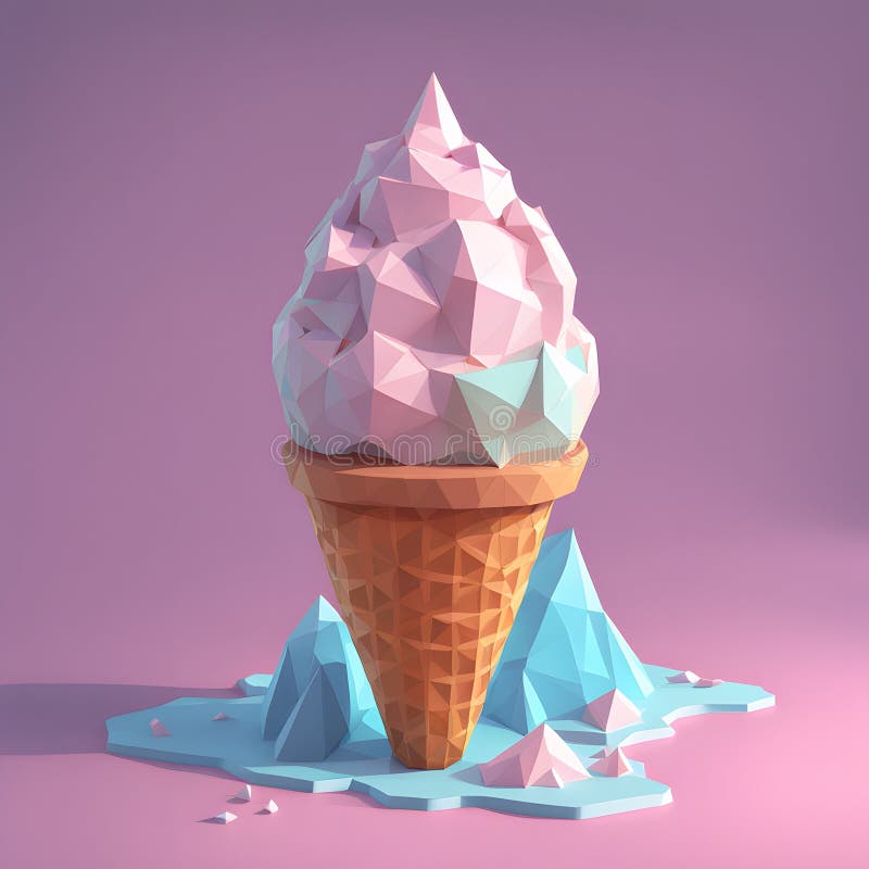 Ice Cream Cone Low Poly Isometric Art 3d Stock Illustration ...