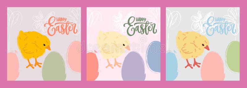 Cute Easter Square Designs with Chicks, Sketched Eggs and Doodled ...