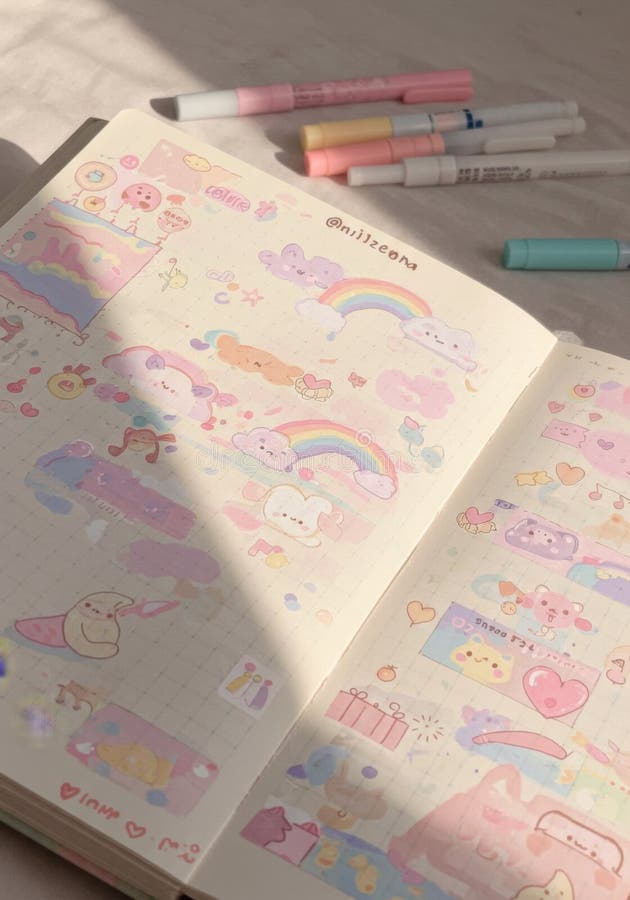 Pastel Kawaii Stickers and Notebook Illustrations Stock Illustration ...