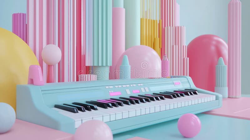 A Pastel Colored Keyboard in a Colorful Abstract Geometric Setting. 3D ...