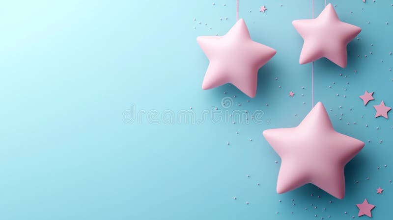 Pastel Light Blue Background Featuring Pink Stars and a Banner with ...