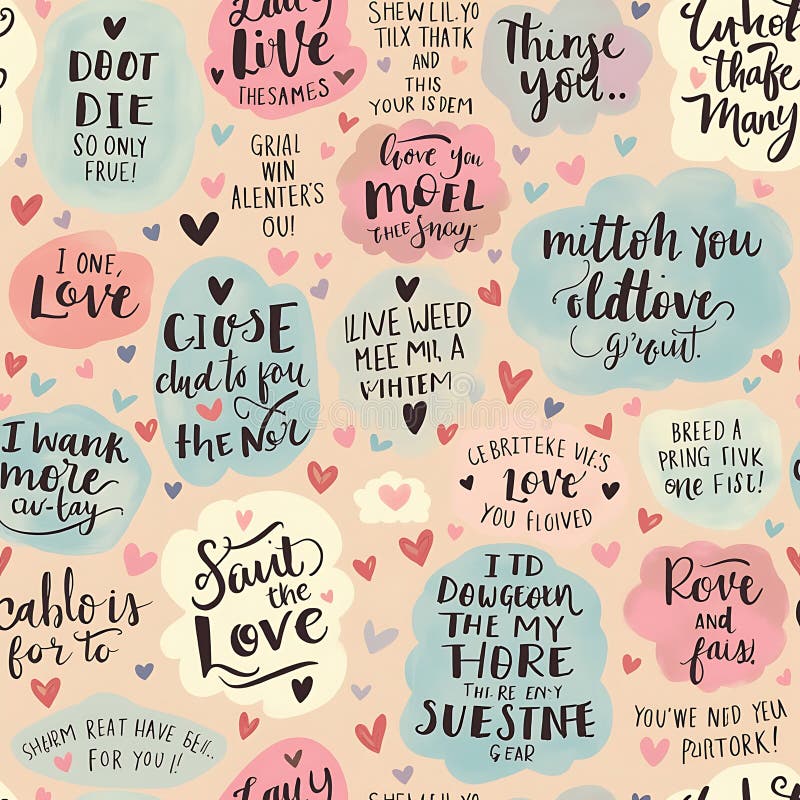 Pastel Love Quotes Seamless Pattern Wallpaper Stock Illustration ...